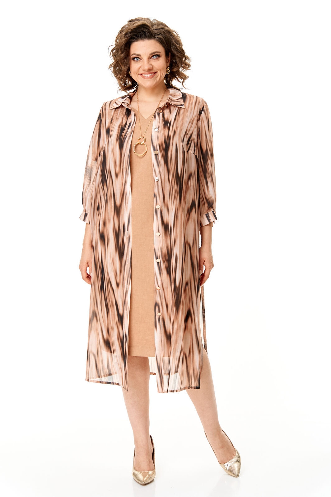 Костюм с платьем 1150-2 песок VI ORO купить в интернет магазине Велесмода